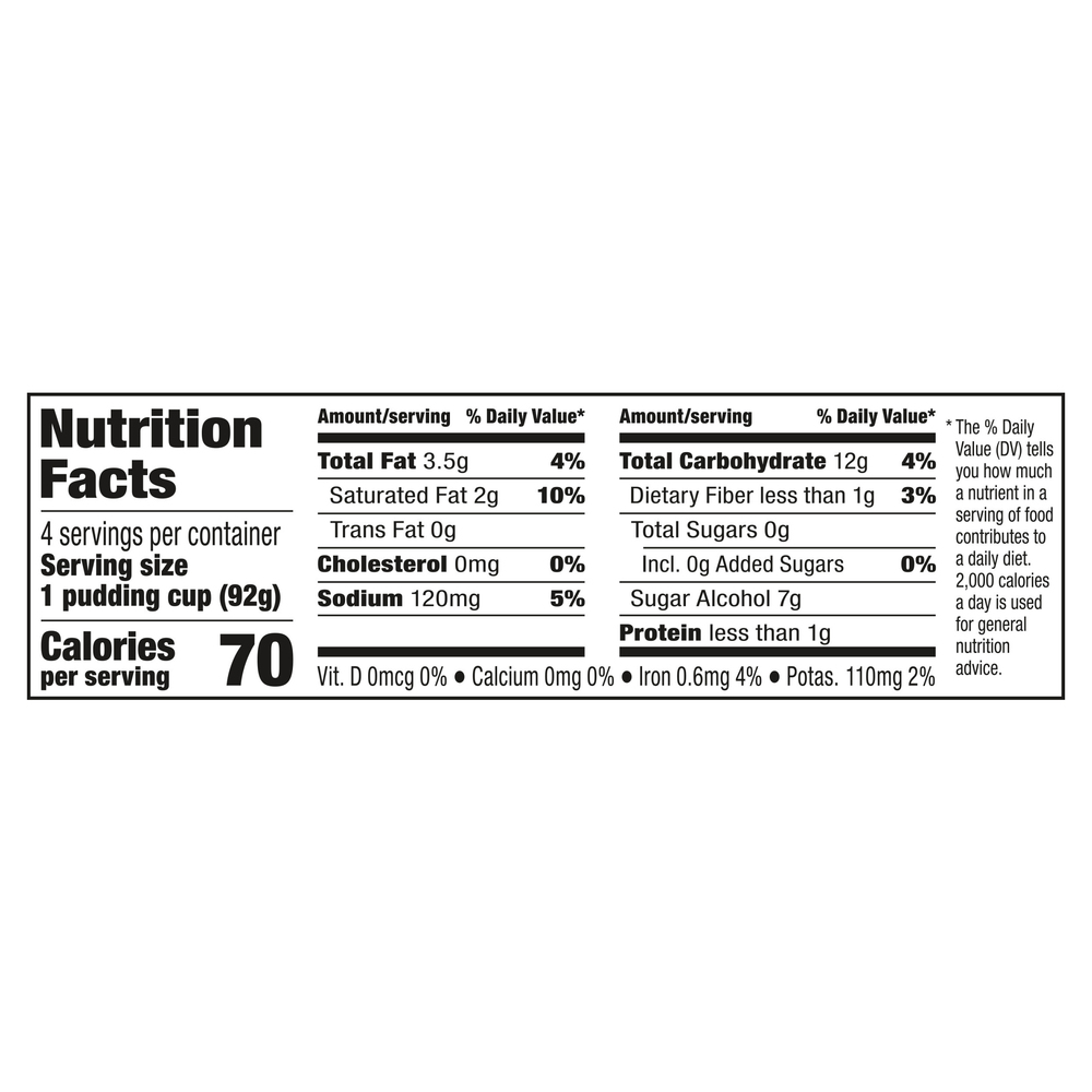 Snack Pack Pudding, Sugar Free, Chocolate-Nutrition-Facts