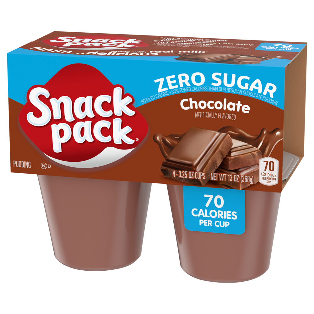 Snack Pack Pudding, Sugar Free, Chocolate-Front-Right-Elevated