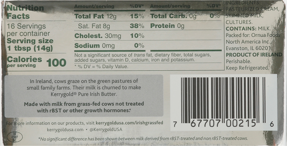 Kerrygold Butter Sticks, Pure Irish, Unsalted-Planogram-Back