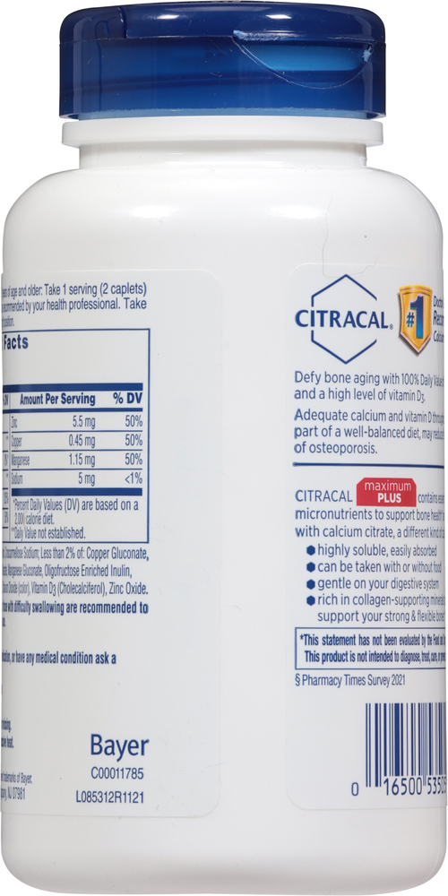 Citracal Maximum Plus Calcium Citrate, +D3, Coated Caplets-Planogram-Back