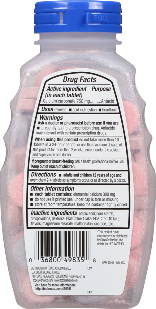 TopCare Health Antacid, Extra Strength, 750 mg, Chewable Tablets ...