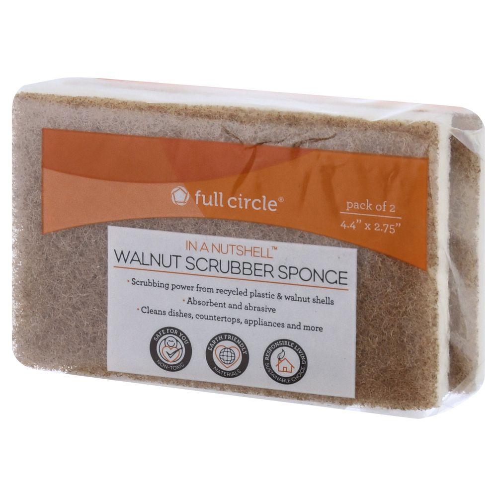 Full Circle In a Nutshell Scrubber Sponge, Walnut-Front-Right-Elevated