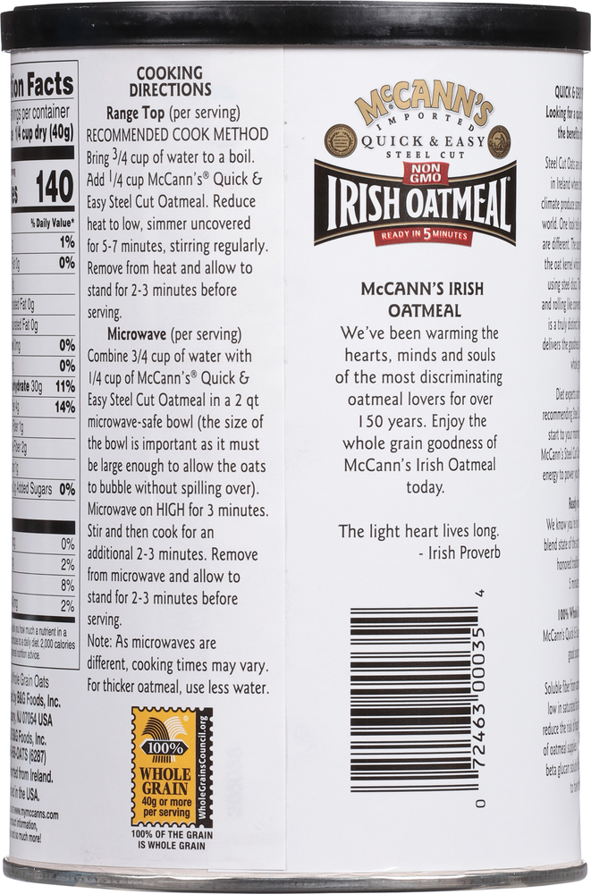 McCann's Oatmeal, Irish, Steel Cut-Planogram-Back