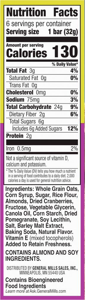 Nature Valley Fruit & Nut Chewy Cranberry & Pomegranate Granola Bars ...
