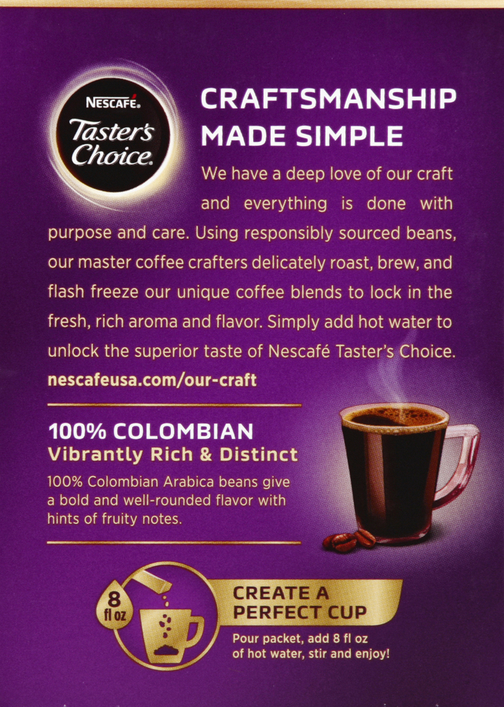 Tasters Choice Coffee, Instant, Medium, 100% Colombian, Single Serve ...