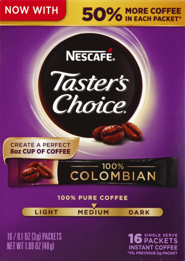 Tasters Choice Coffee, Instant, Medium, 100% Colombian, Single Serve ...