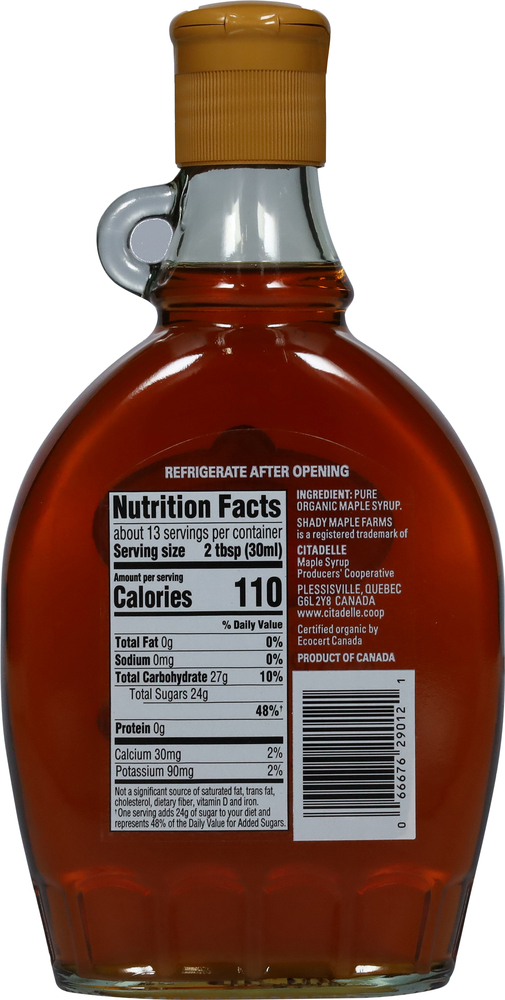 Shady Maple Farms Maple Syrup, Organic, 100% Pure-Planogram-Back