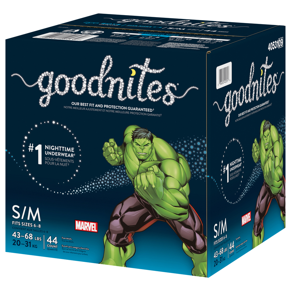GoodNites Underwear, Nighttime, Marvel, S/M (43-68 lbs), Boys-Front ...