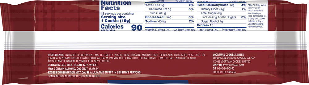 Voortman Bakery Cookies, Zero Sugar, Pecan Shortbread-Planogram-Back