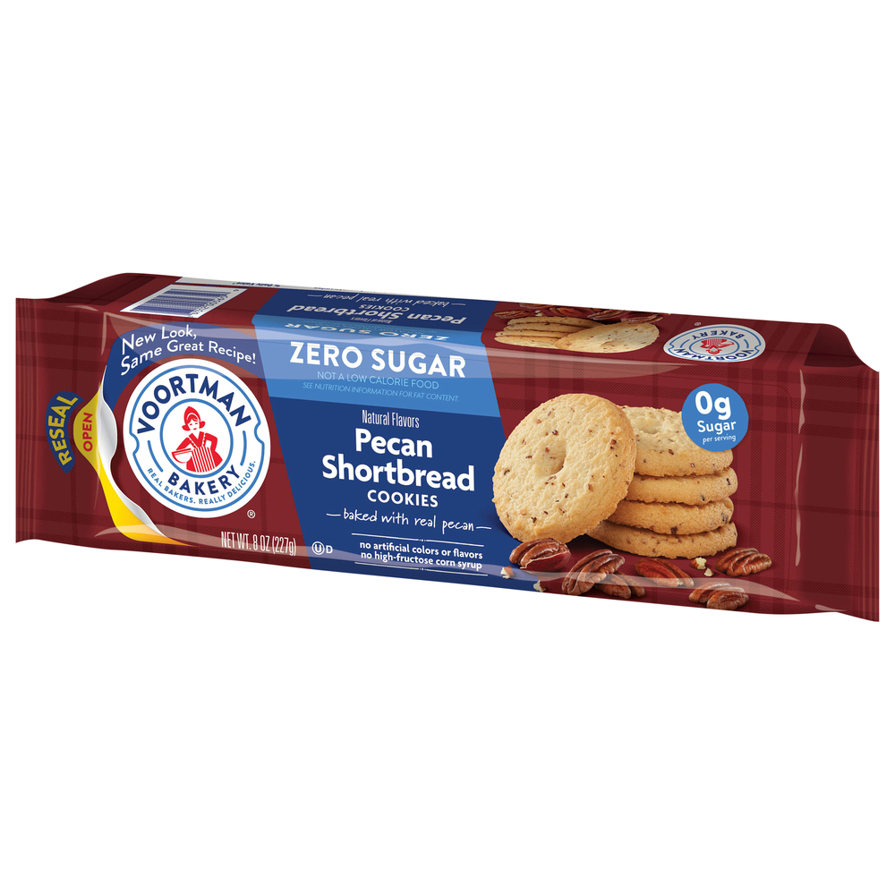 Voortman Bakery Cookies, Zero Sugar, Pecan Shortbread-Front-Right-Elevated