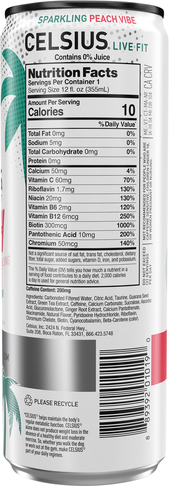 Celsius Live Fit Energy Drink, Peach Vibe-Planogram-Left