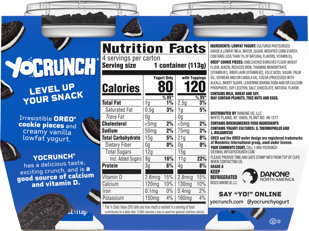 YoCrunch Oreo Yogurt, Lowfat, Vanilla, 1% Milkfat-Planogram-Back