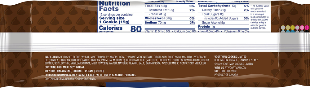 Voortman Bakery Cookies, Zero Sugar, Chocolate Chip-Planogram-Back