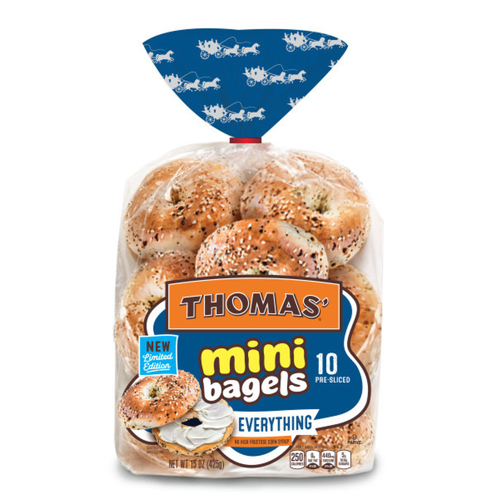 Thomas' Everything Pre-sliced Mini Bagels, 10 count, 15 oz-Hero