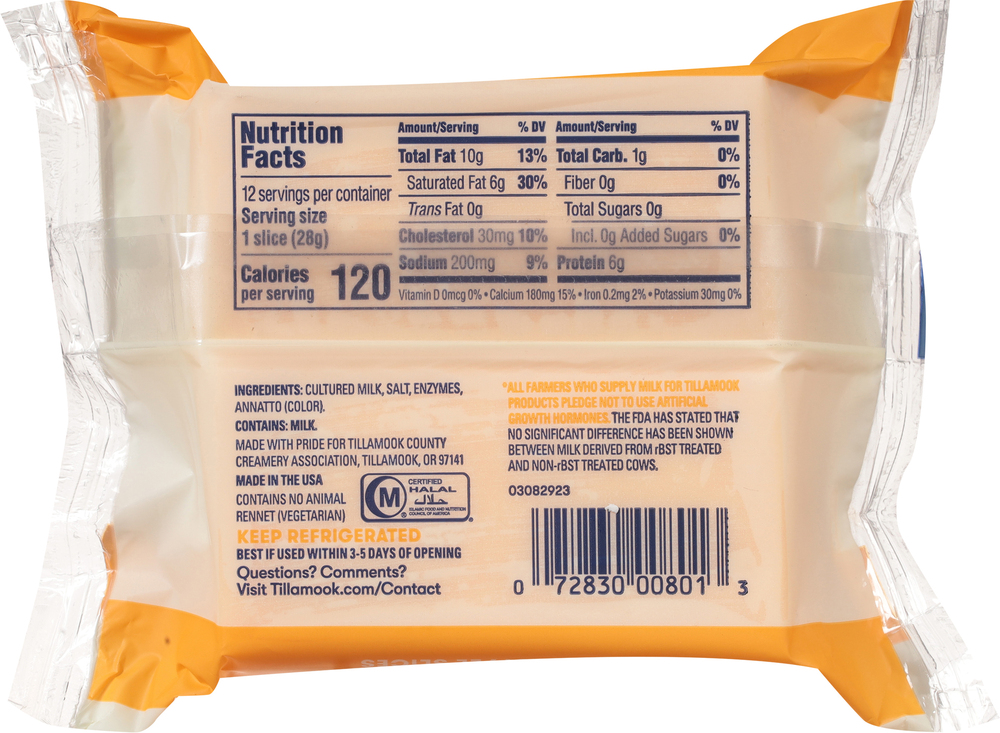 Tillamook Cheese Slices, Farmstyle, Medium Cheddar-Planogram-Back