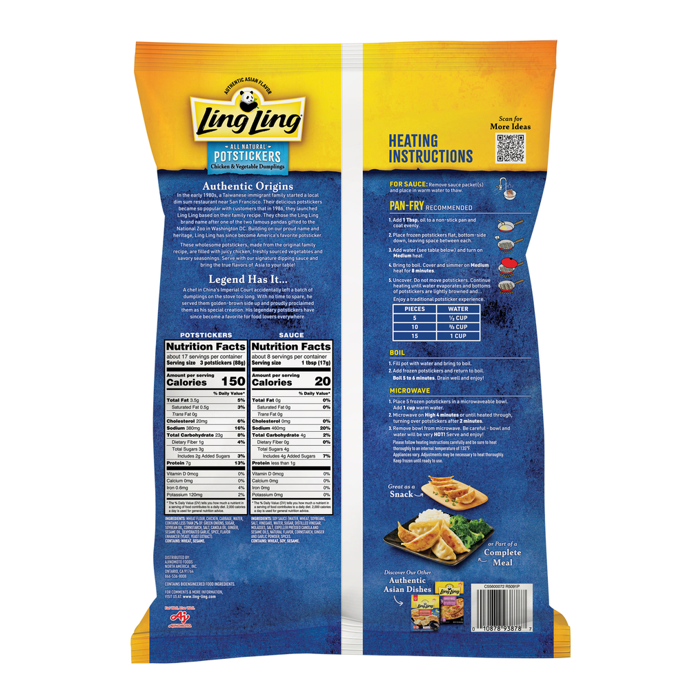 Ling Ling Chicken & Vegetable Potstickers Frozen Asian Appetizers ...