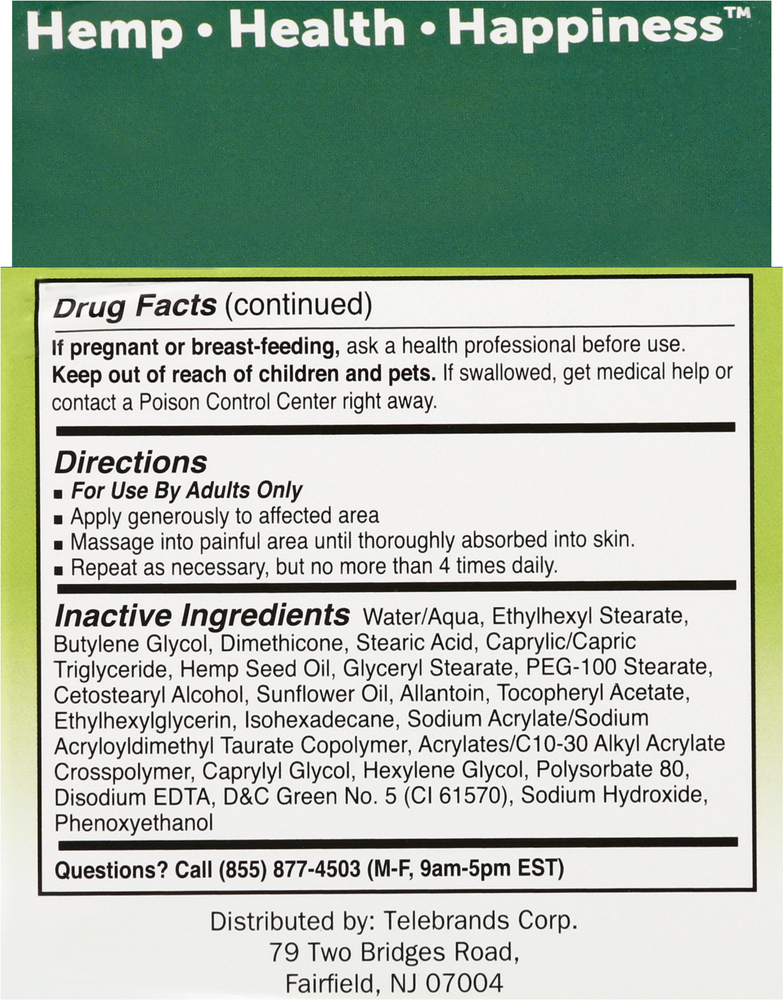Hempvana Pain Relief Cream, Maximum Strength-Planogram-Back