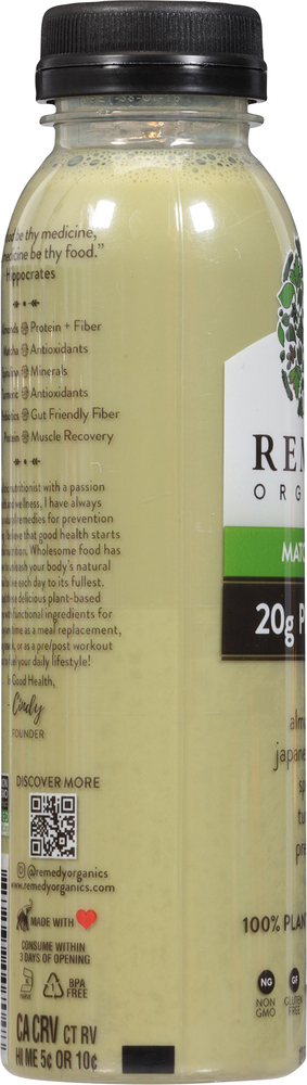 Remedy Organics Shake, 100% Plant Based, Matcha Fuel-Planogram-Left