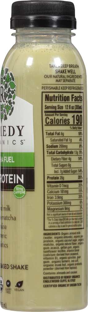 Remedy Organics Shake, 100% Plant Based, Matcha Fuel-Planogram-Right