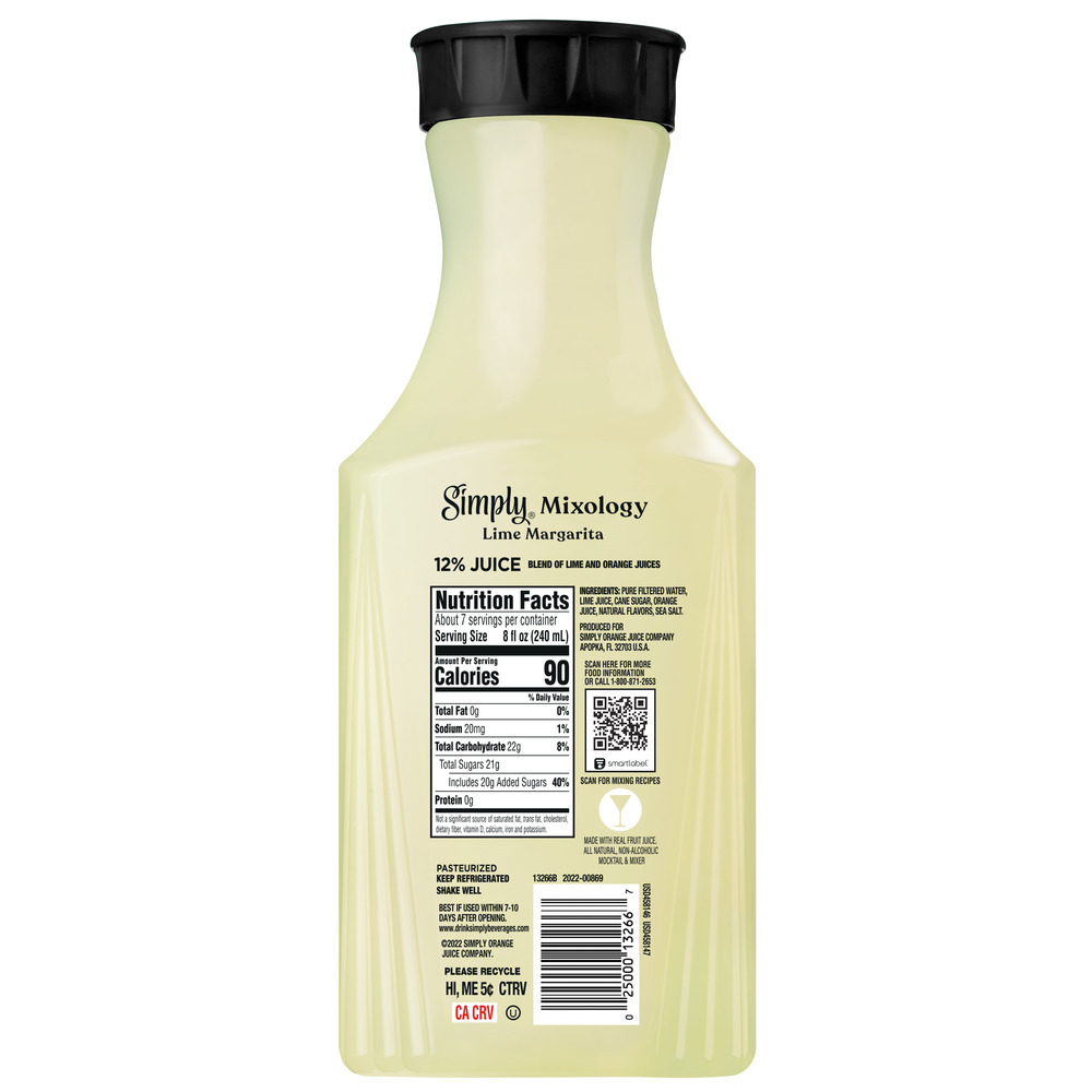 Simply Mixology Juice Beverage, Lime Margarita-Planogram-Back