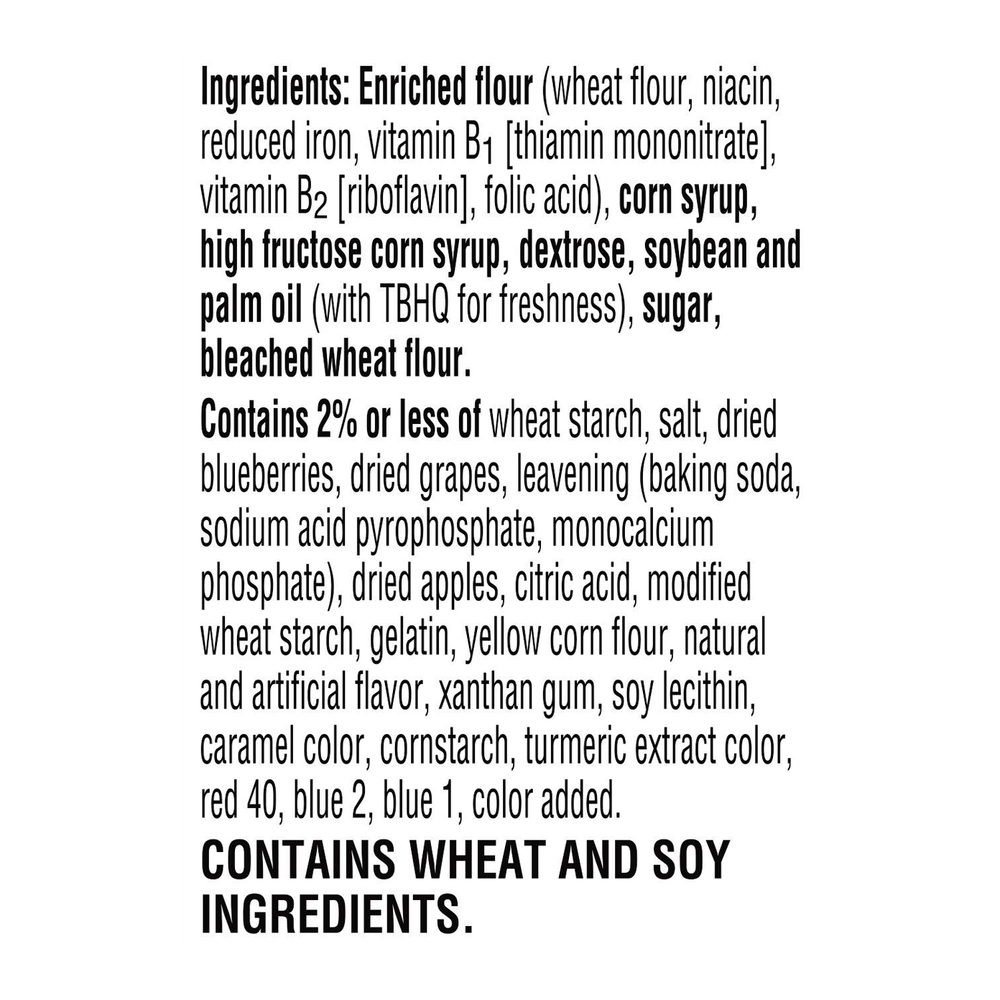 Pop-Tarts Toaster Pastries, Blueberry, Frosted, Value Pack-Ingredients