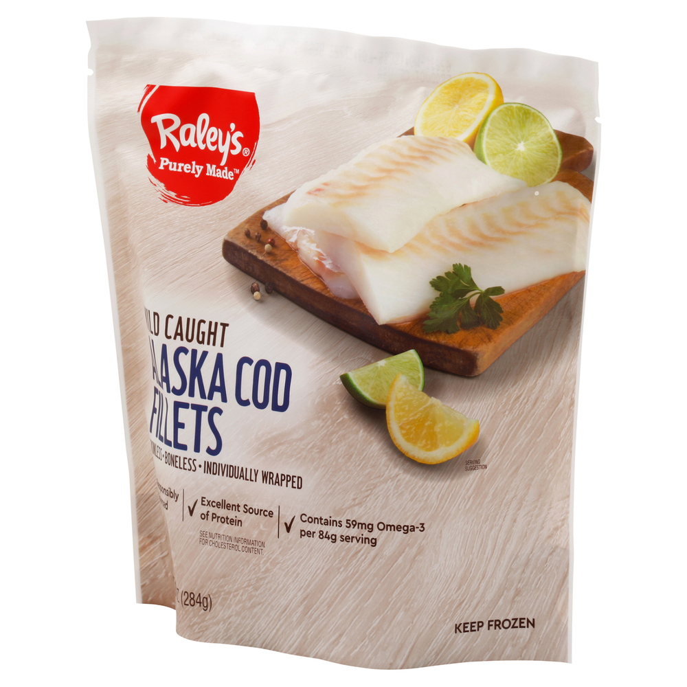 Raley's Purely Made Wild Caught Alaska Cod Fillets-Front-Right-Elevated