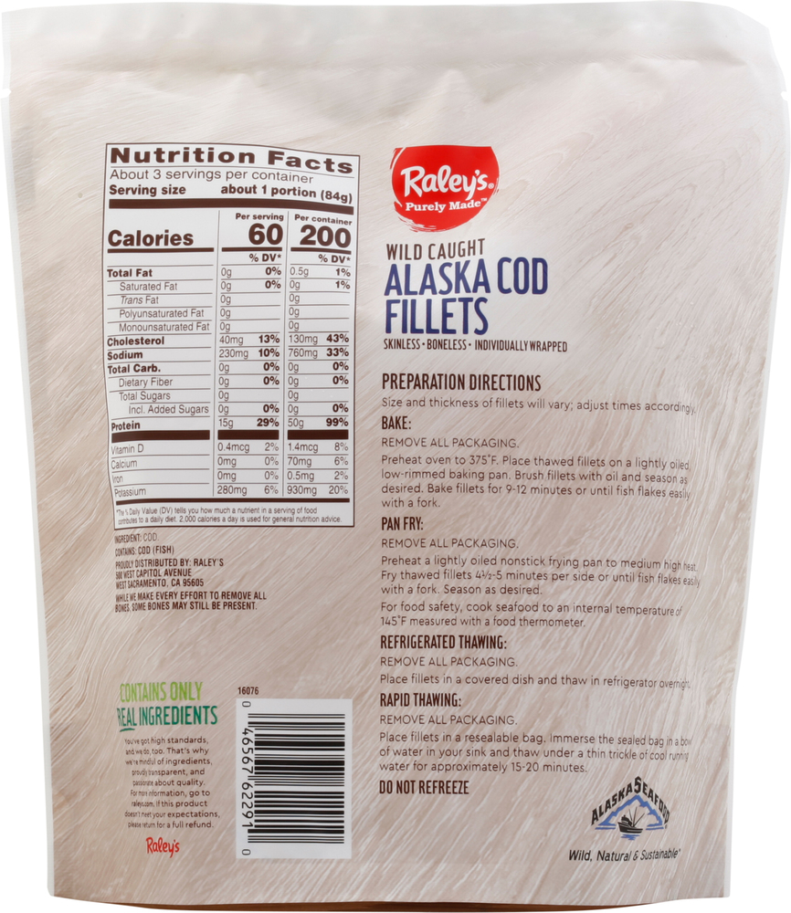 Raley's Purely Made Wild Caught Alaska Cod Fillets-Planogram-Back