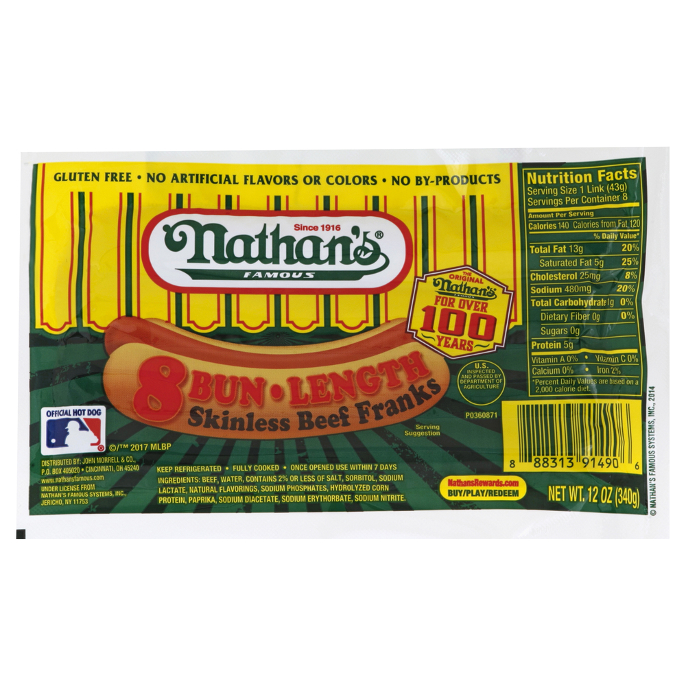 Nathan's Famous Beef Franks, Skinless, Bun Length-Main