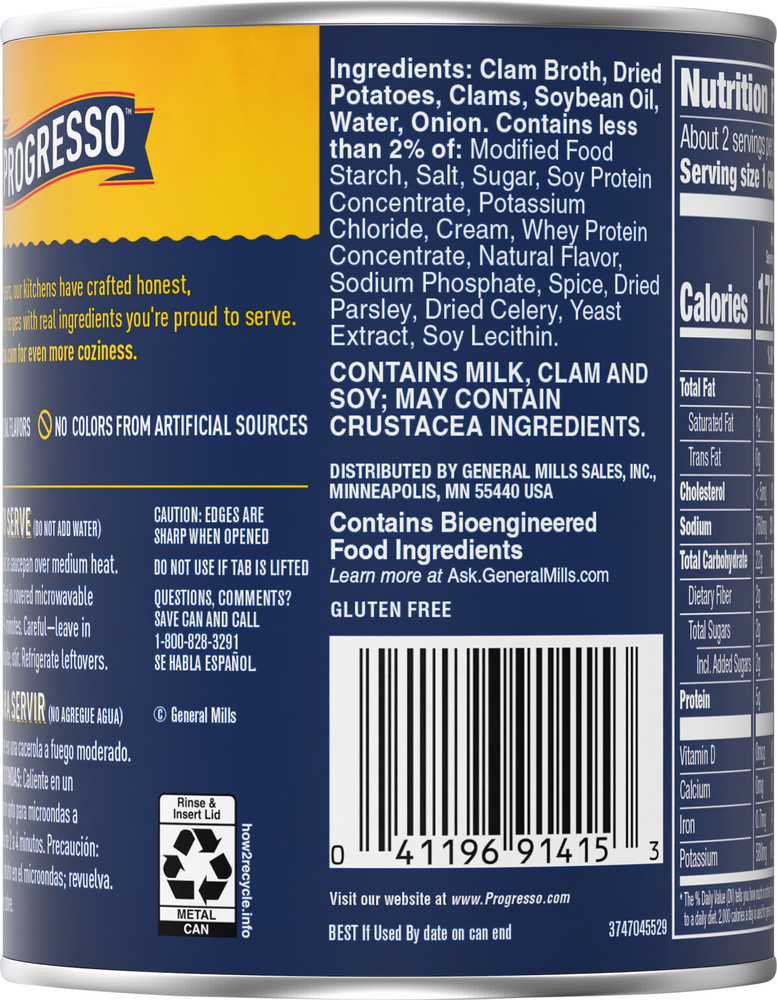 Progresso Clam Chowder, New England-Planogram-Back