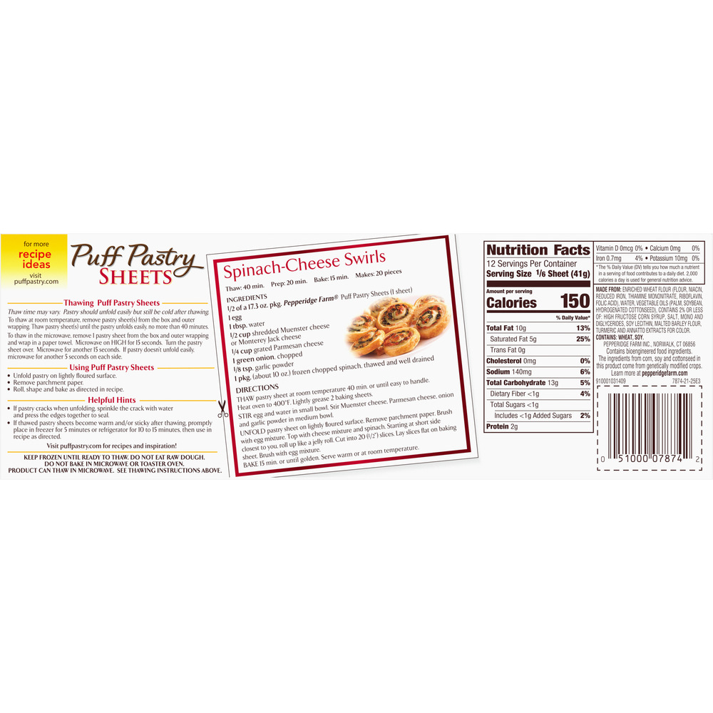 Pepperidge Farm® Puff Pastry Frozen Sheets Pastry Dough-Planogram-Back