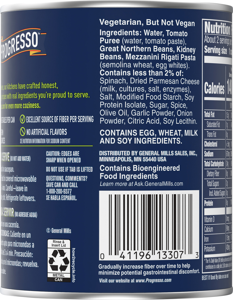 Progresso Soup, Bean & Pasta, Italian-Style-Planogram-Back