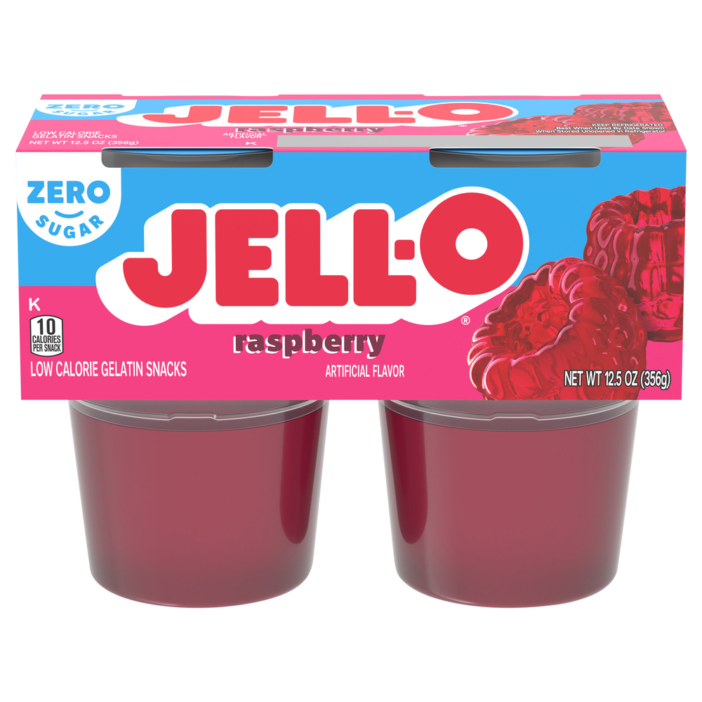 Jell-O Gelatin Snacks, Low Calorie, Zero Sugar, Raspberry-Main