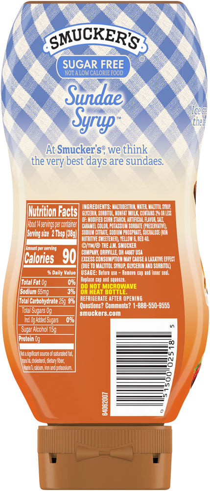 Smucker's Sundae Syrup Flavored Syrup, Caramel, Sugar Free-Planogram-Back