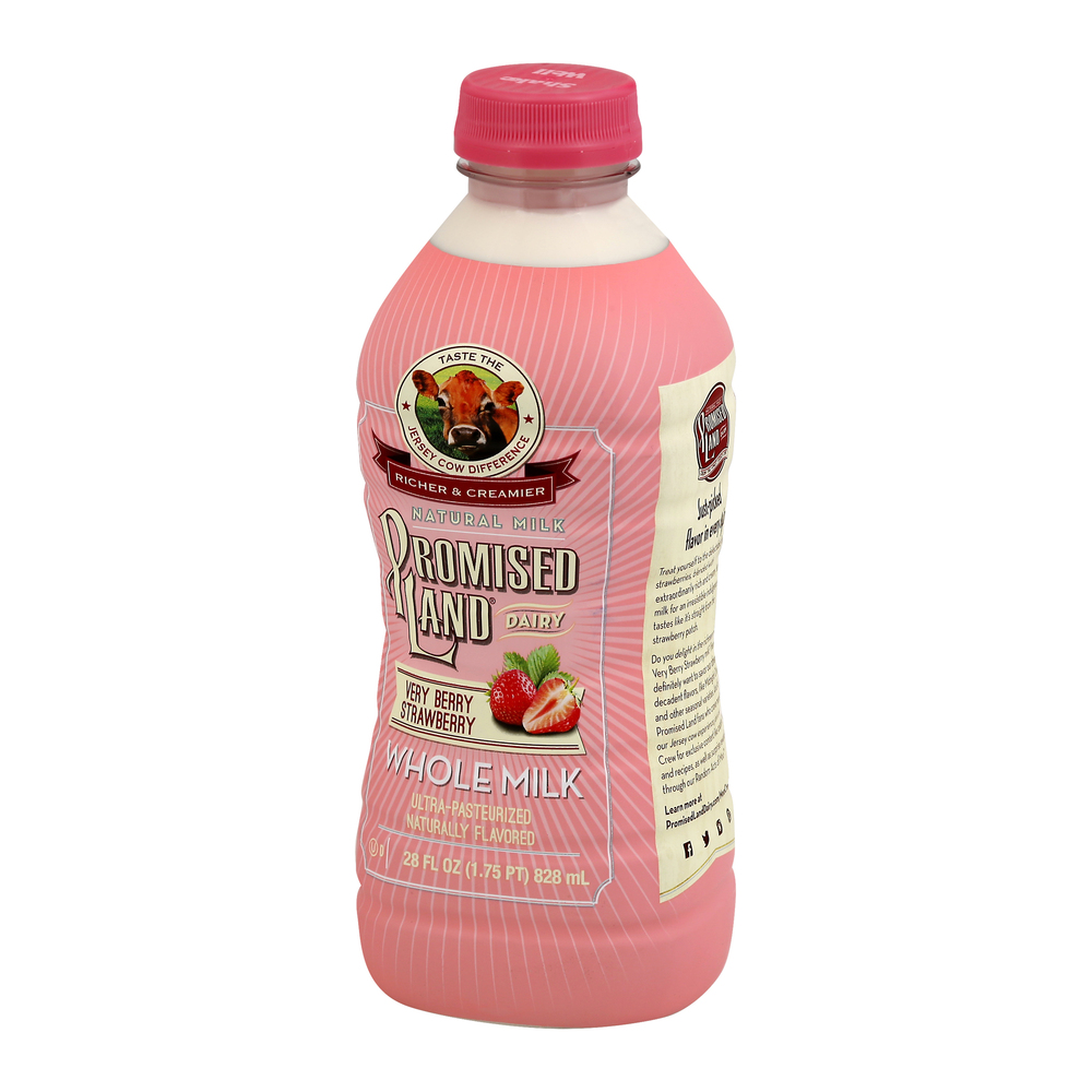 Promised Land Dairy Whole Milk, Very Berry Strawberry-Front-Right-Elevated