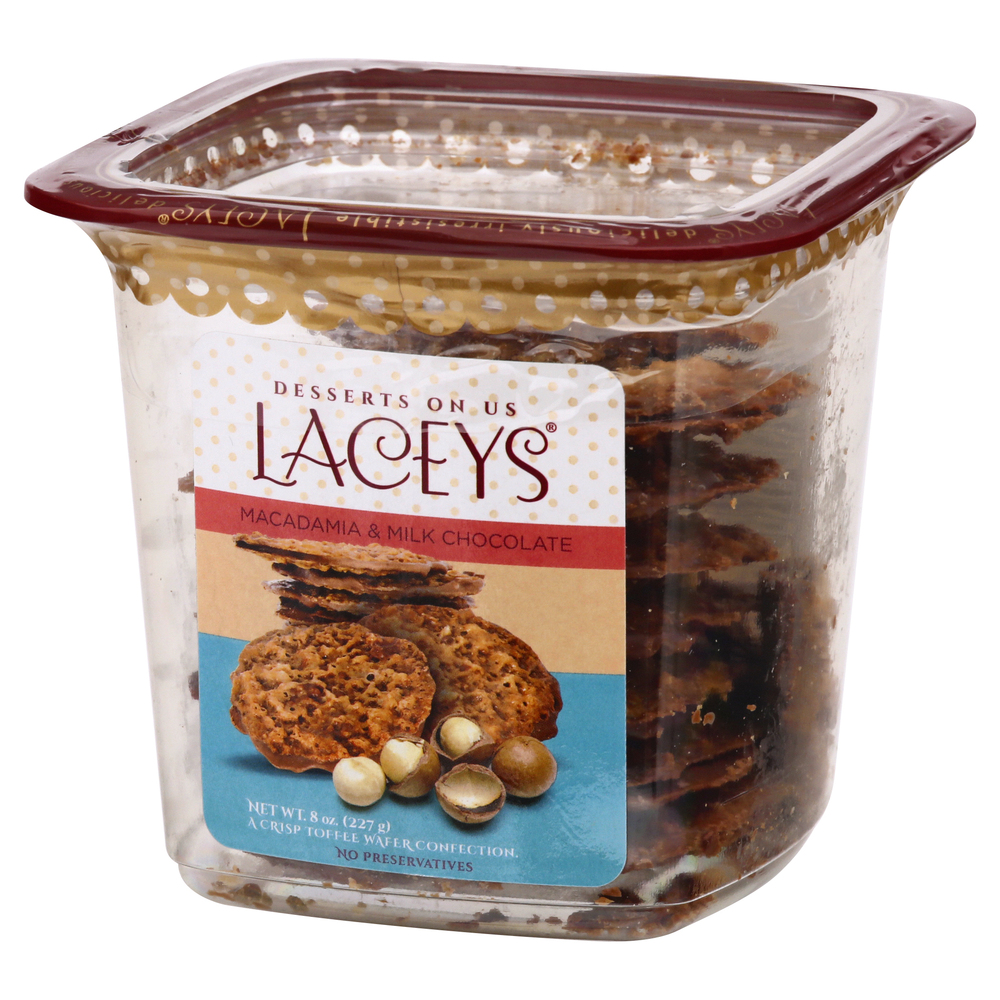 Laceys Wafer Confection, Macadamia & Milk Chocolate-Front-Right-Elevated