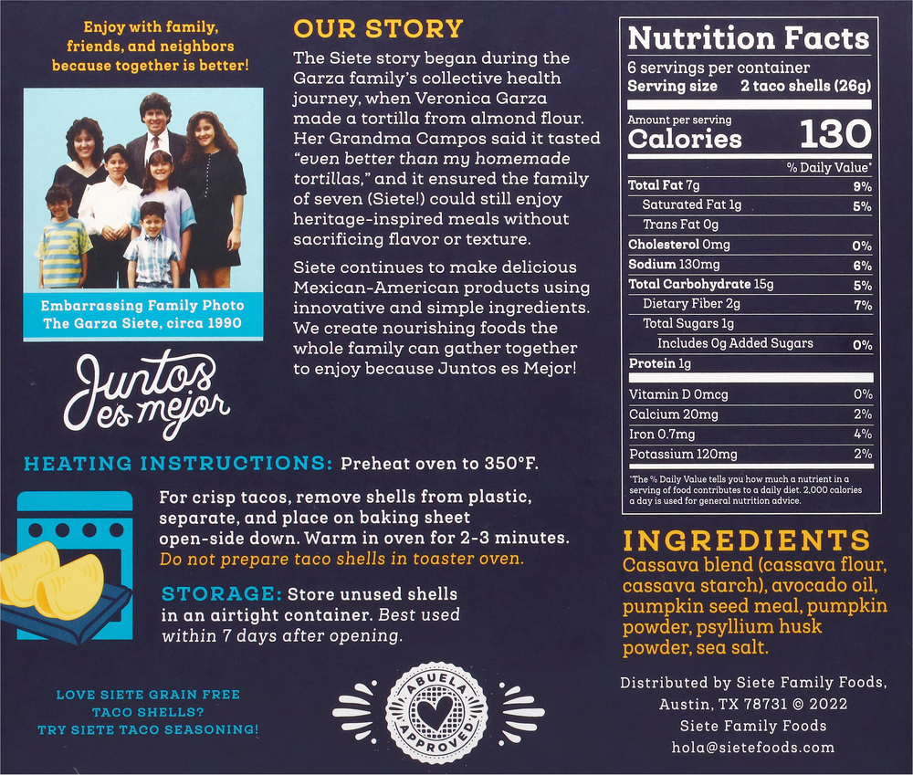 Siete Taco Shells, Grain Free-Planogram-Back