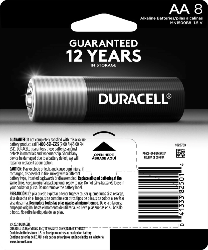 Duracell Power Boost Batteries, Alkaline, AA ,1.5V-Planogram-Back