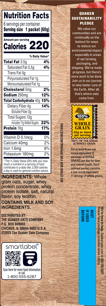 Quaker Oatmeal, Instant, Protein, Maple & Brown Sugar-Planogram-Right