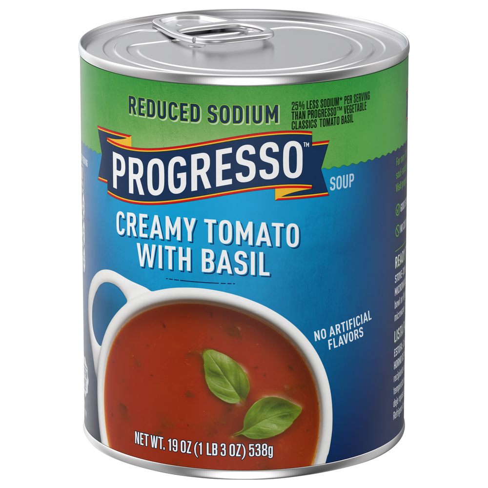 Progresso Soup, Reduced Sodium, Creamy Tomato with Basil-Front-Right ...