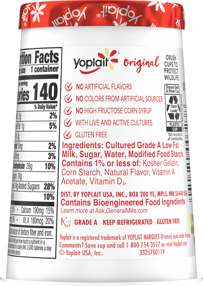 Yoplait Original Yogurt, Low Fat, French Vanilla-Planogram-Back