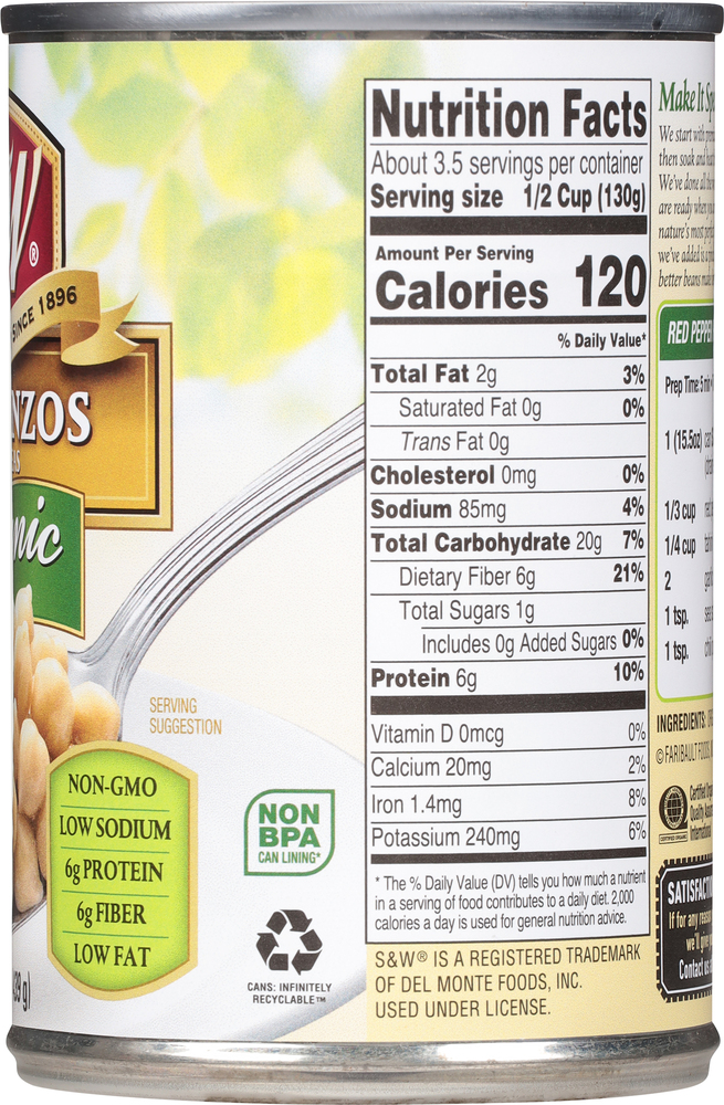 S&W Garbanzos, Chick Peas, Organic-Planogram-Right