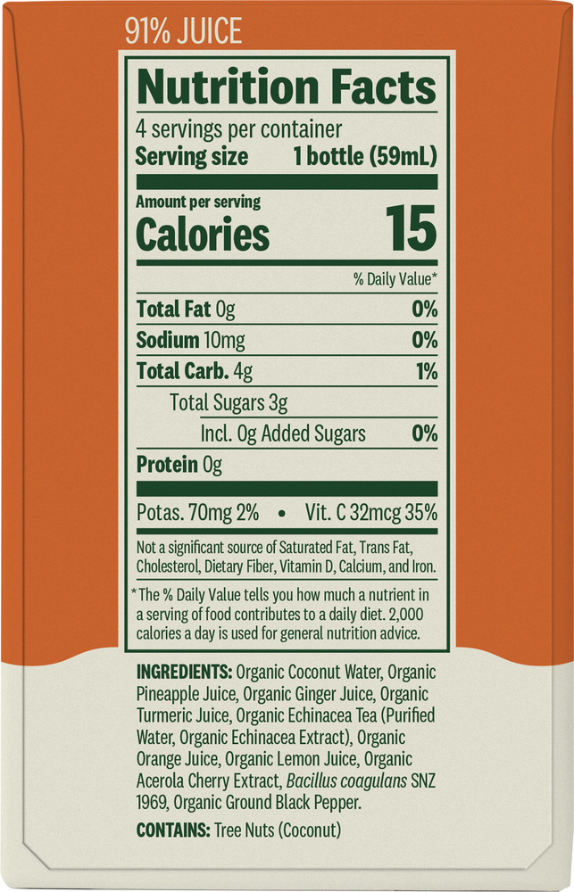 Suja Organic Defense Shot, Immunity, with Turmeric & Probiotics, 4 Pack ...