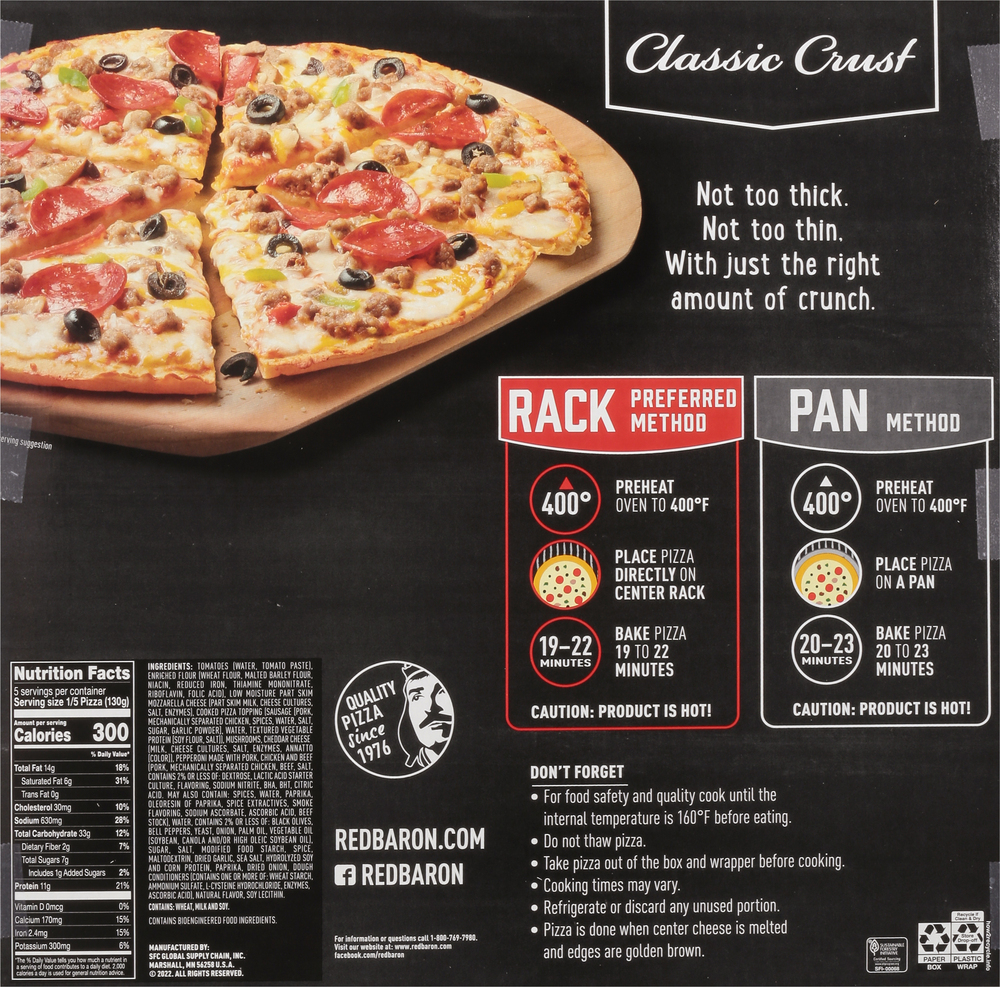 Red Baron Pizza, Classic Crust, Special Deluxe-Planogram-Back