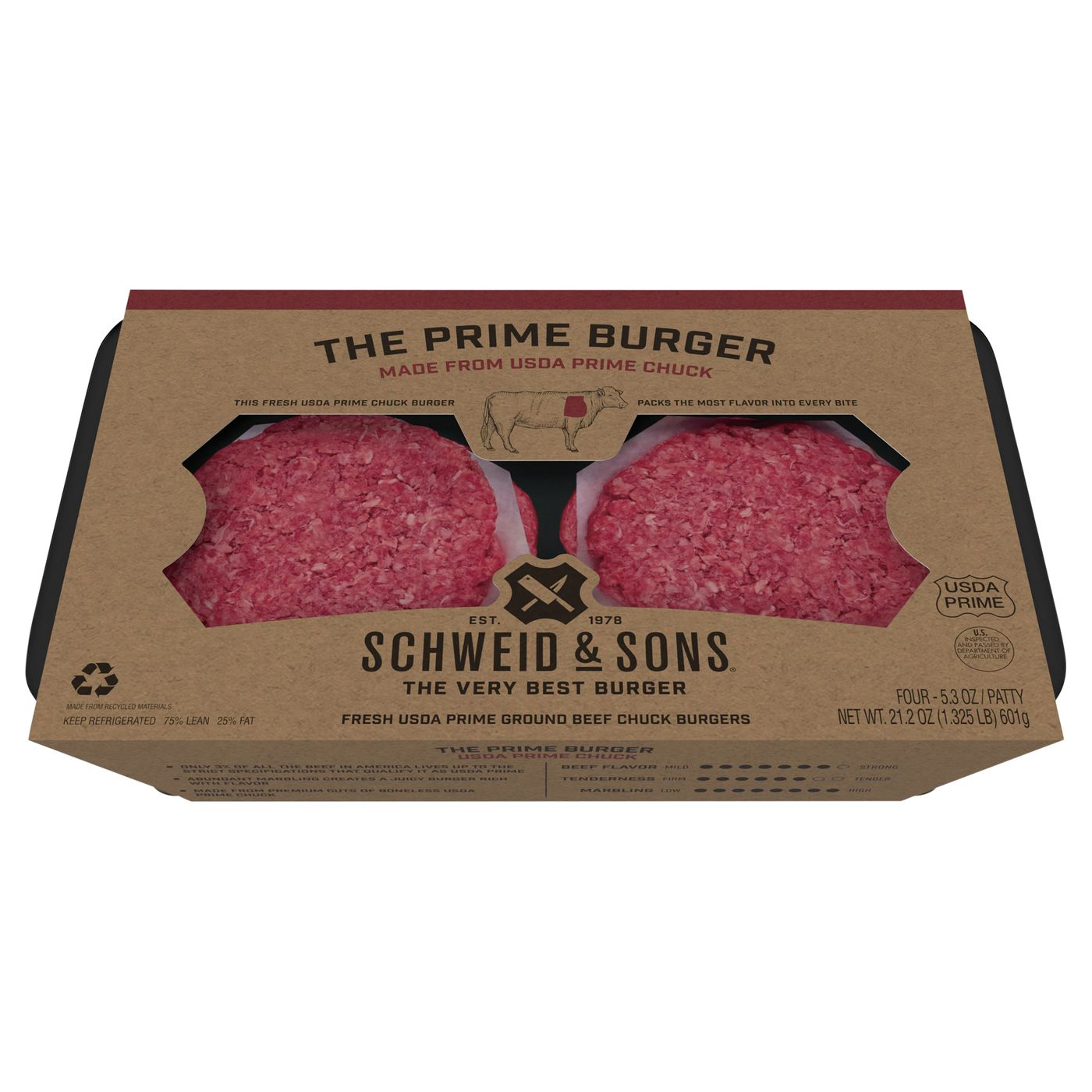 Schweid & Sons Beef Chuck Burgers, Ground, The Prime Burger-Main