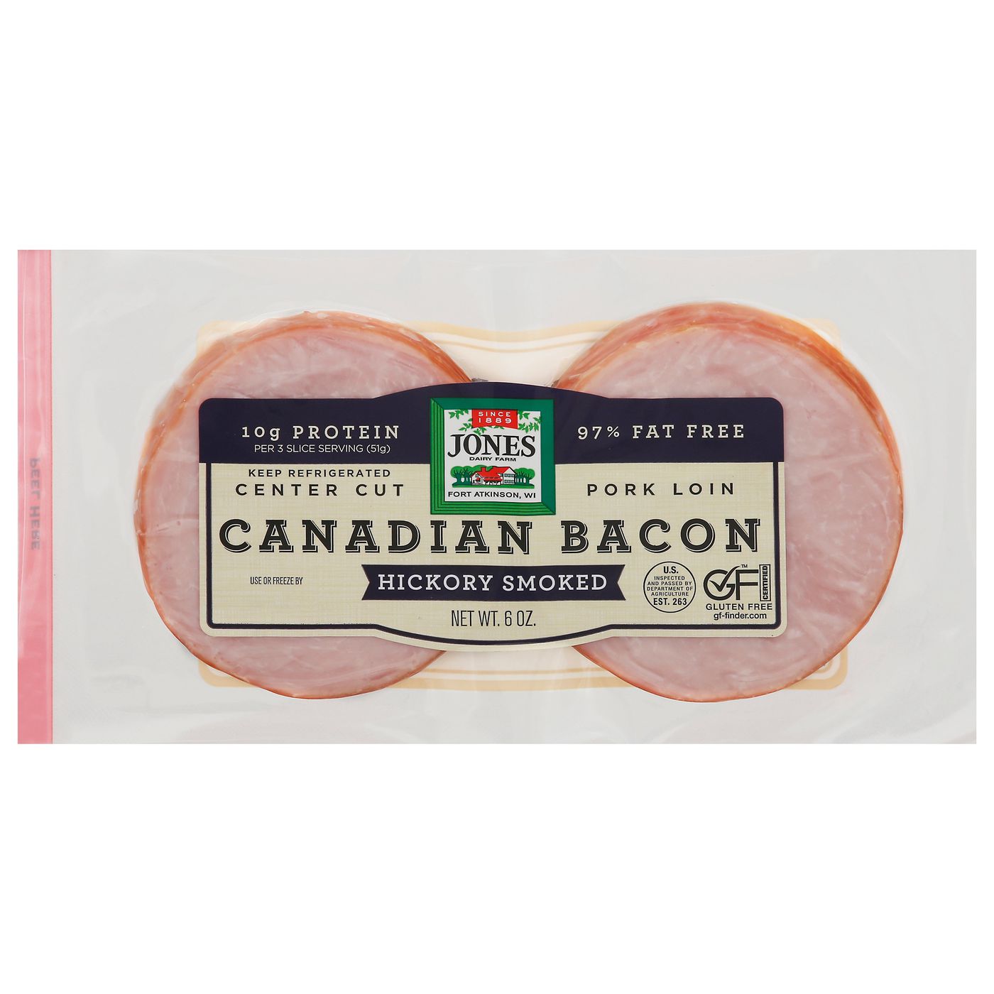 Jones Dairy Farm Bacon, Canadian, Center Cut, Hickory Smoked-Main