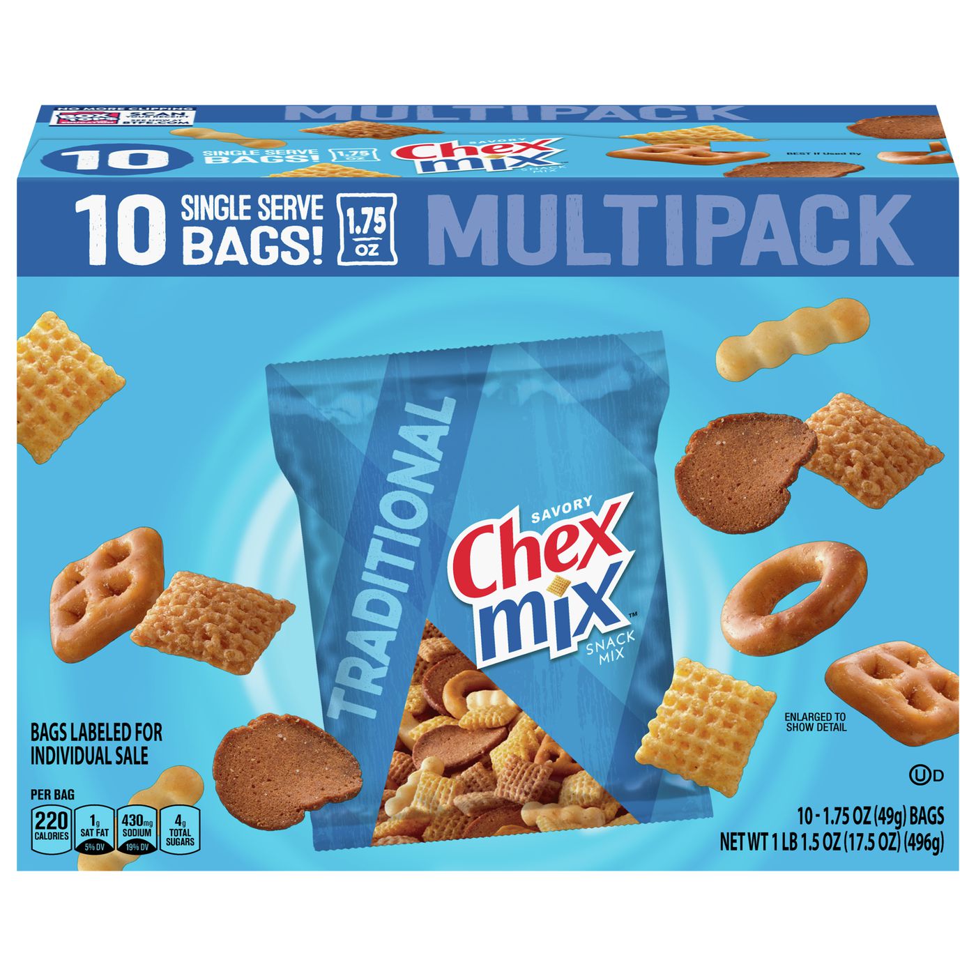 Chex Mix Single Serve Bags Savory Traditional Snack Mix Multipack-Main