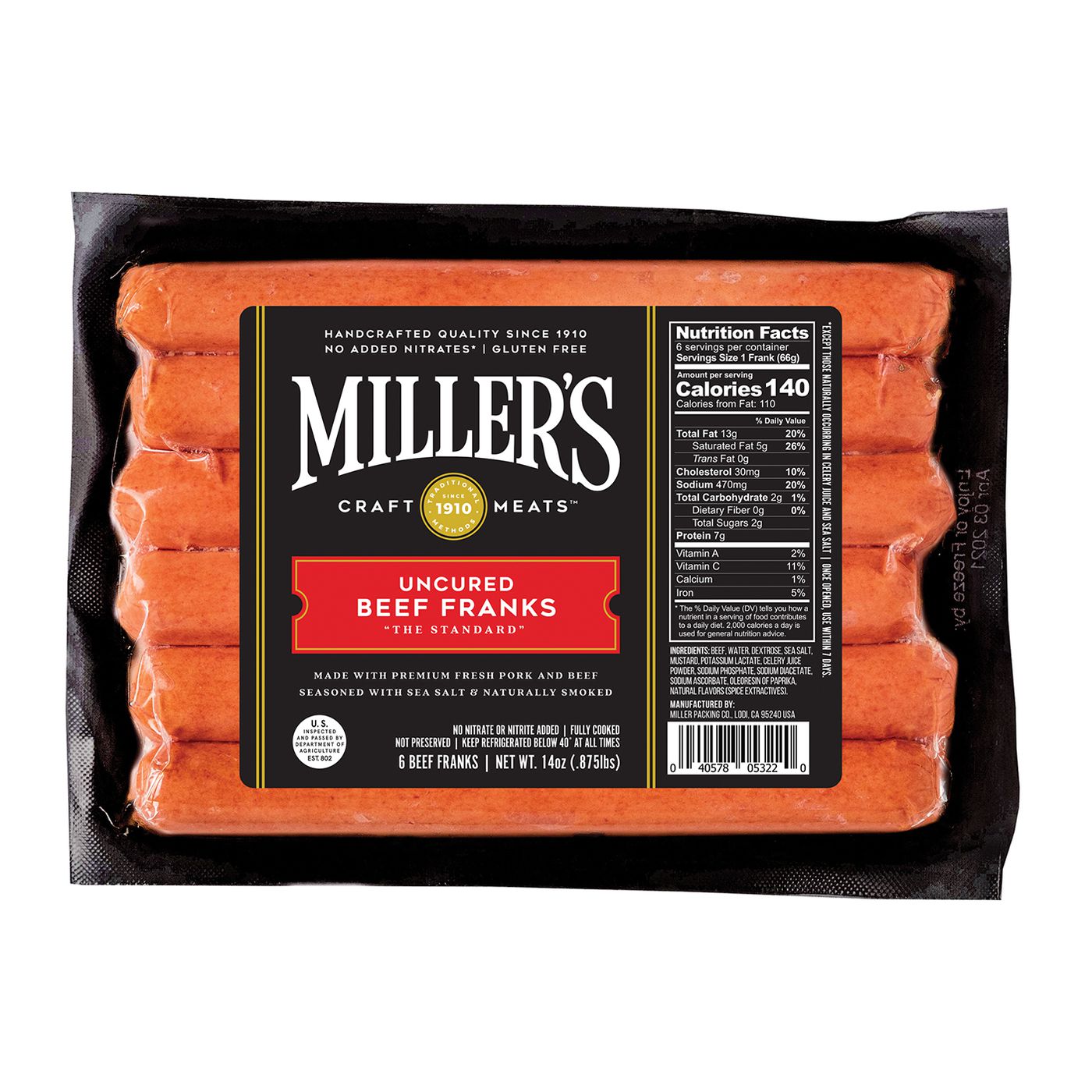 Miller's Craft Meats, Uncured Beef Franks-Main