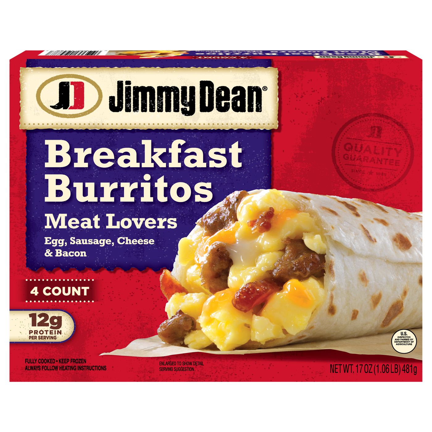 Jimmy Dean Jimmy Dean Breakfast Burritos Meat Lovers, Frozen, 4 Count-Main