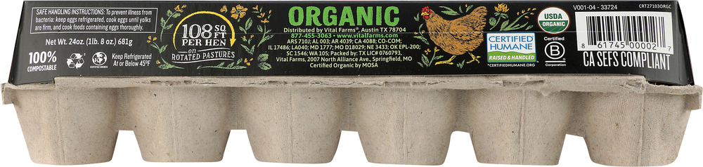 Vital Farms Eggs, Organic, Pasture-Raised, Large-Planogram-Back