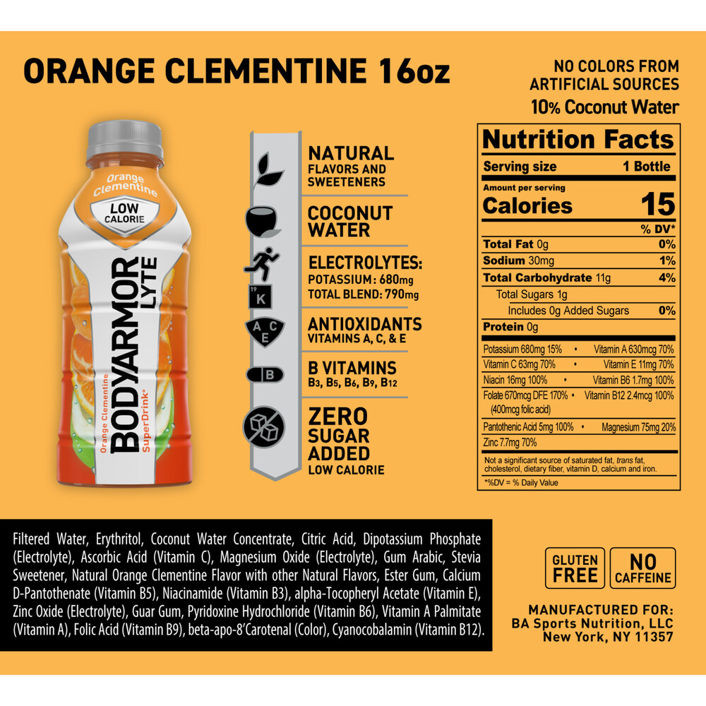 BODYARMOR Lyte Sports Drink Orange Clementine-Nutrition-Facts